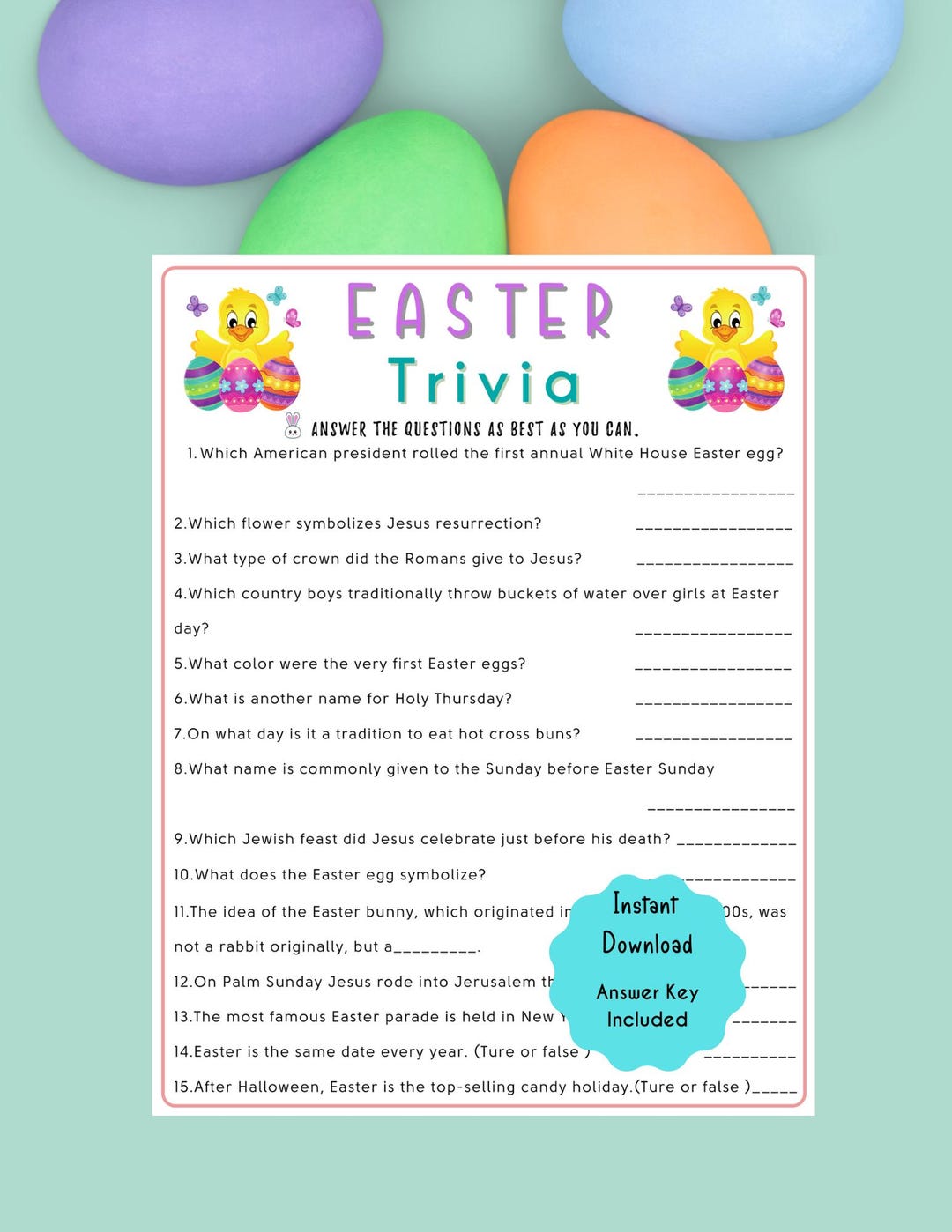 Easter Trivia Game: Fun Printable Party Activity (PDF Download) - Etsy