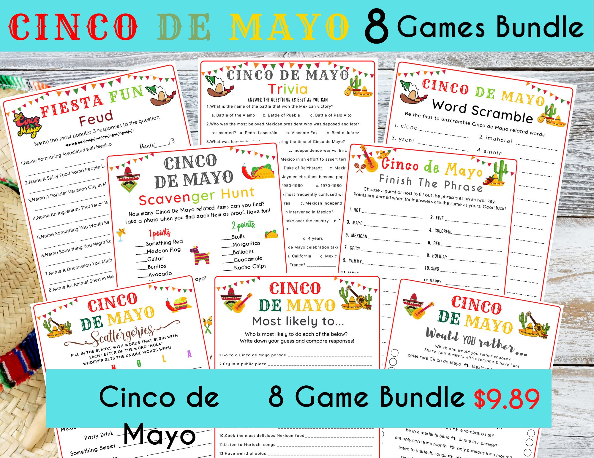 5 Cinco De Mayo Games Bundle L Fun Printable Game Mexican | Etsy