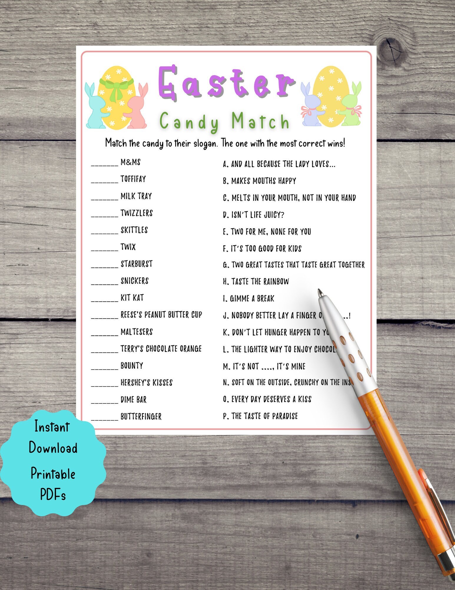 Easter Candy Match Game: Printable Party Activity (PDF) - Etsy