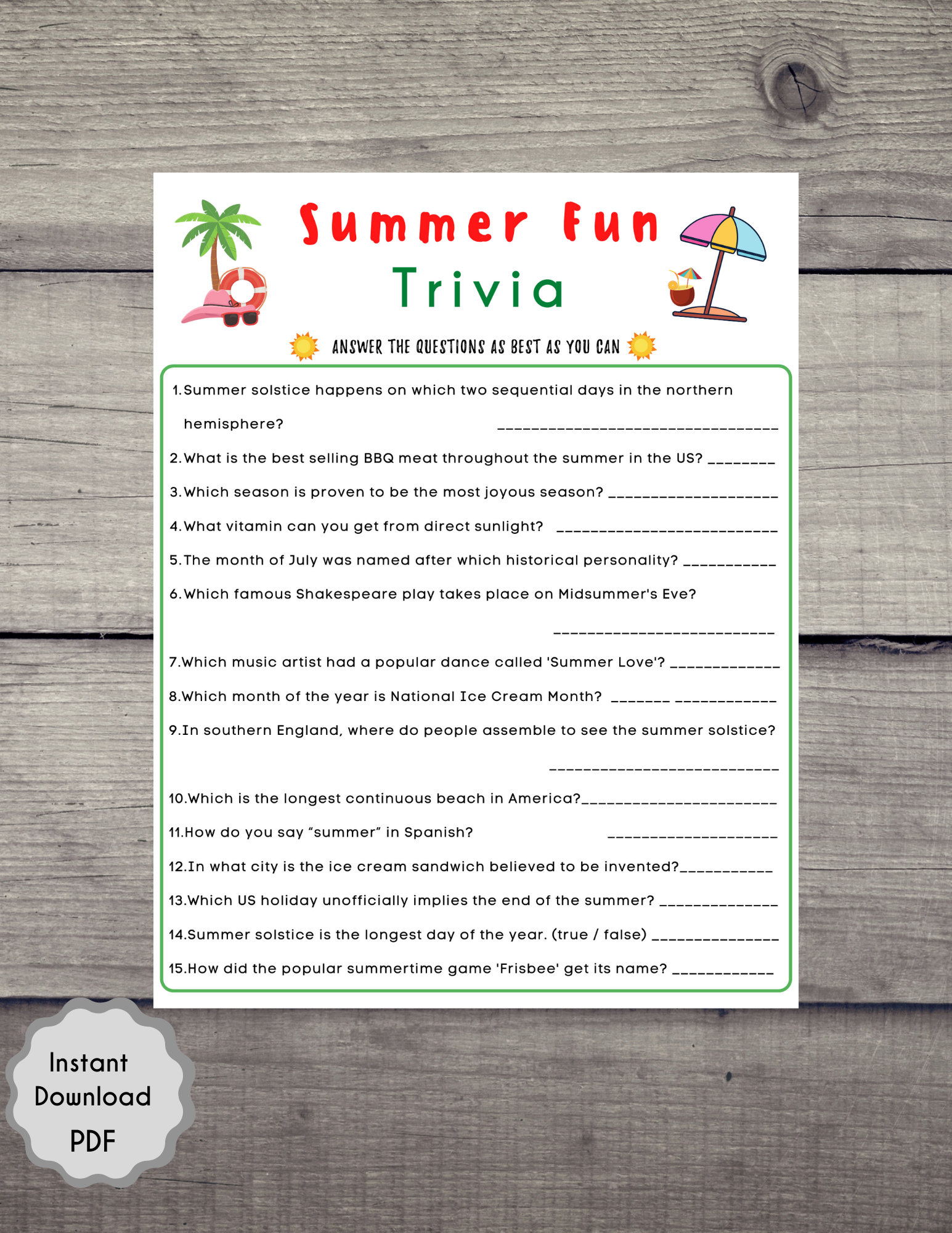 Summer Fun 5 Spiele Bundle Sommerspiel Sommer Party Spiel - Etsy.de