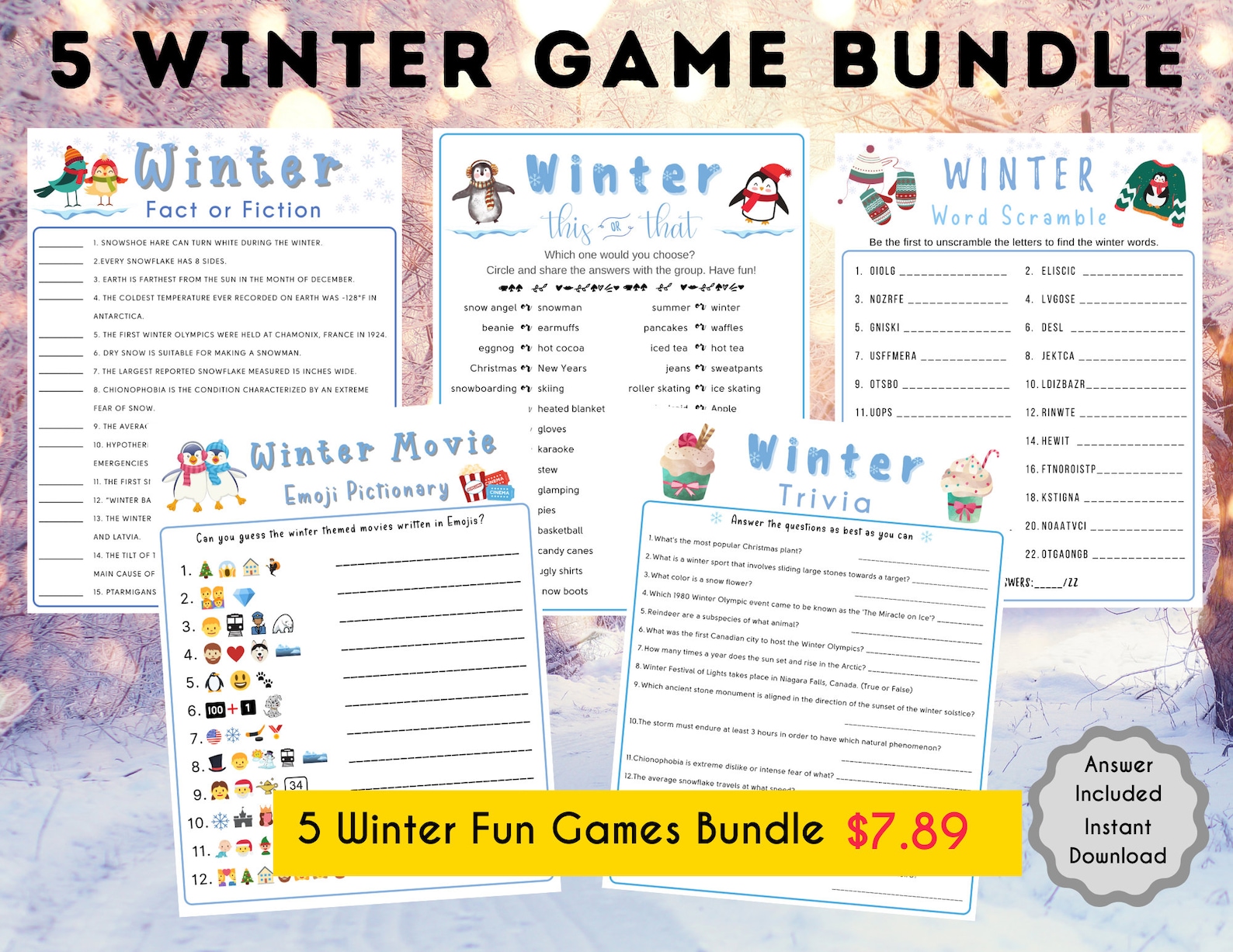 Winter Fact or Fiction Printable Game Winter Office Party Game Winter ...