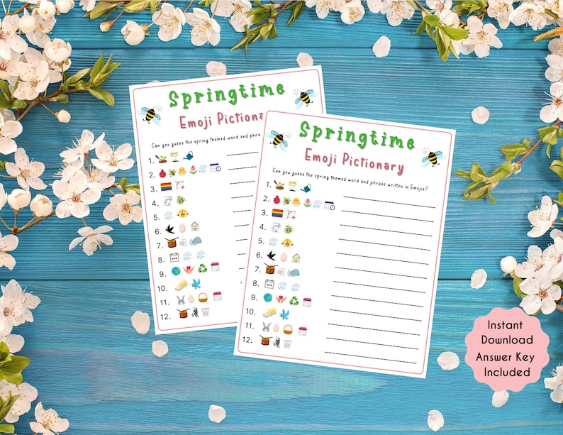 Spring Emoji Pictionary Printable Game Fun Spring Party Games Spring ...