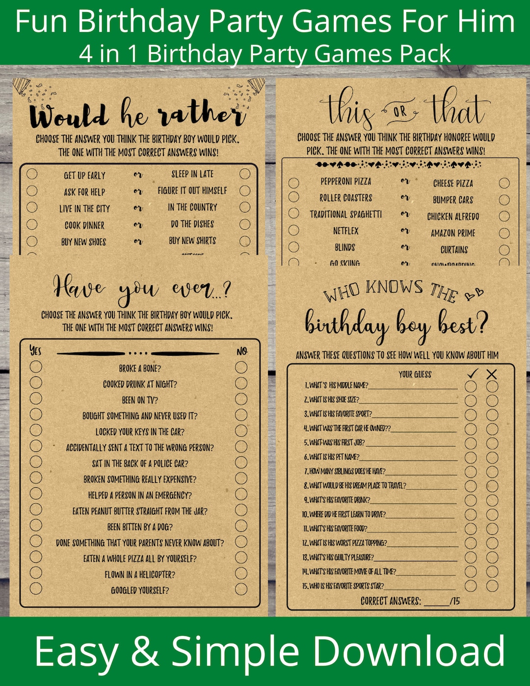 Men's Birthday Trivia Games: Fun Adult Party Pack (printable) - Etsy