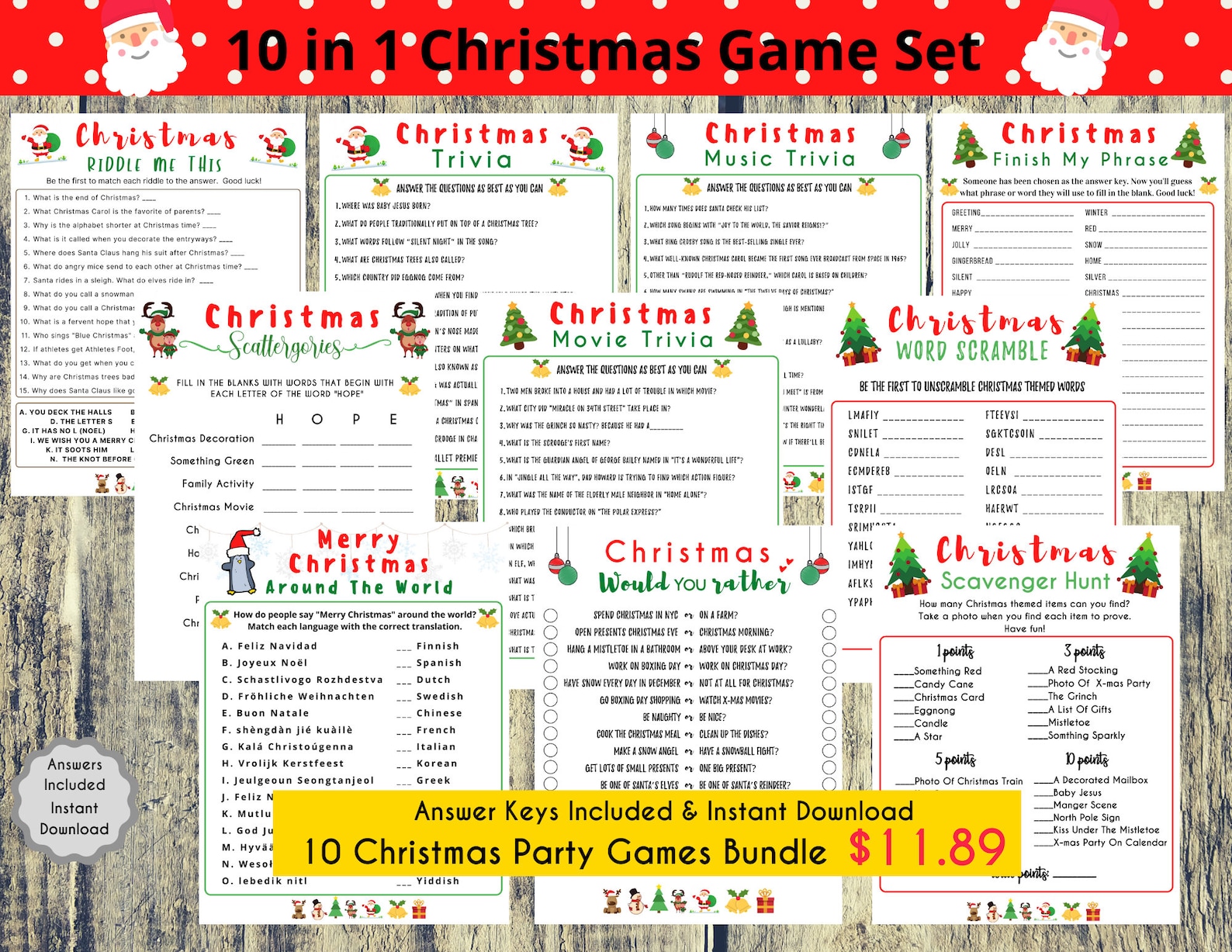 Christmas Game Movie Trivia Holiday Party Game Christmas Printable Game ...