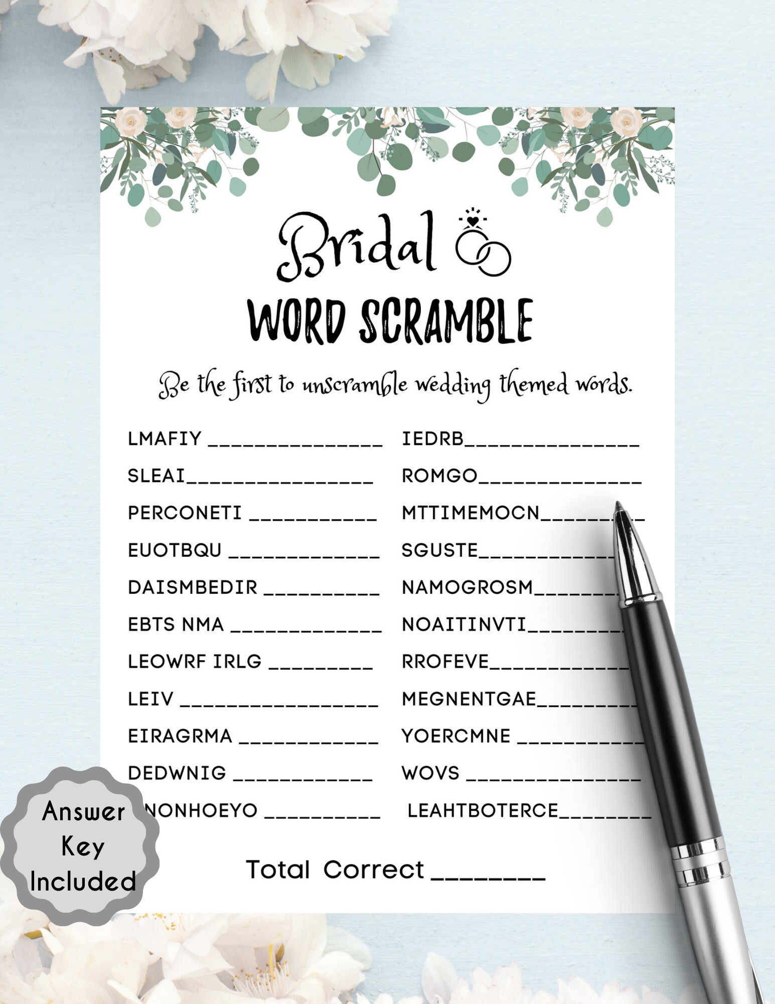 Wedding Word Scramble Bridal Shower Game (Free Printable), 59% OFF