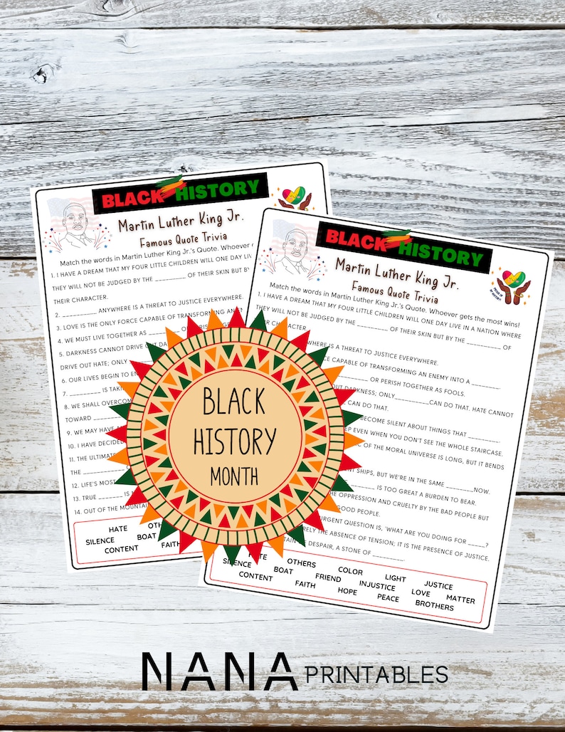 Black History Mlk's Famous Quote Trivia, Fun Educational Game, Black ...