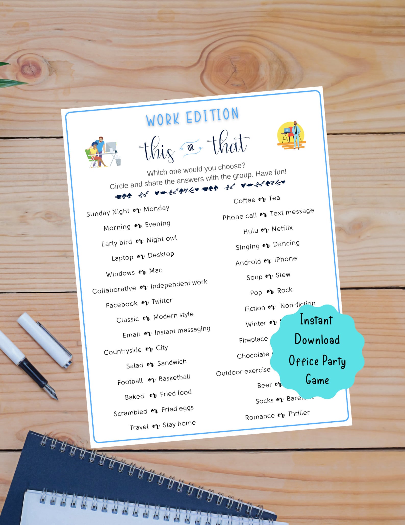 Office Party Printable This or That Game Coworker Staff Game Fun Work ...