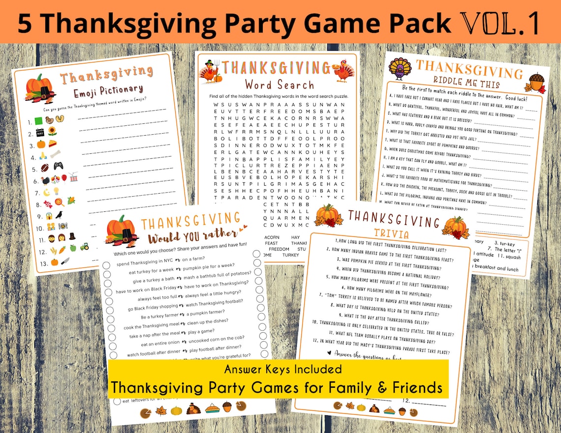 5 Thanksgiving Game Bundle Vol.1 Thanksgiving Printable - Etsy