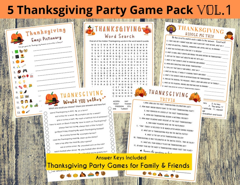 5 Thanksgiving Game Bundle Vol.1, Thanksgiving Printable Games ...