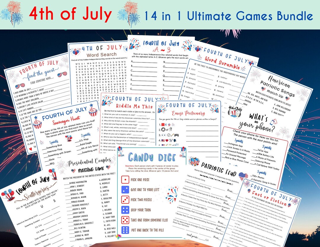 14 in 1 Fourth of July Games Bundle | Independence Day Games | Family ...
