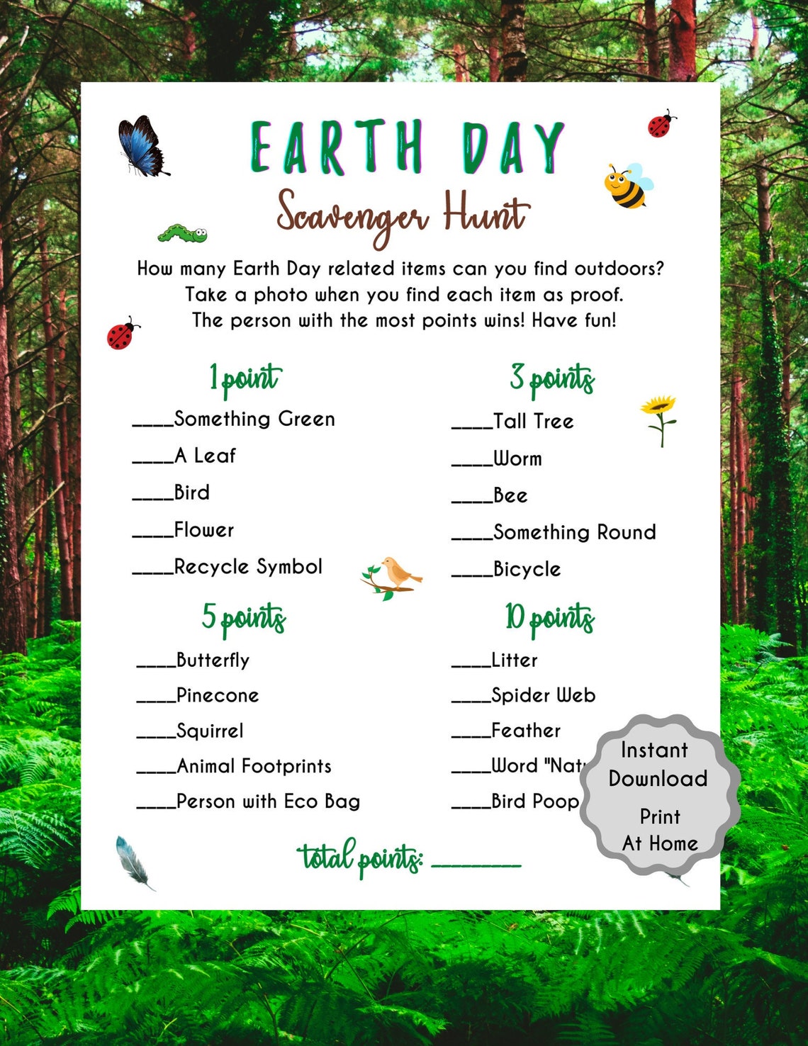 Earth Day Scavenger Hunt Game Earth Day Game for Kids & - Etsy