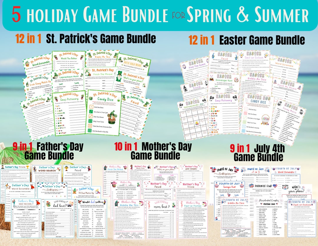 5 Mega Holiday Printable Game Bundle for Spring and Summer, St. Patrick ...