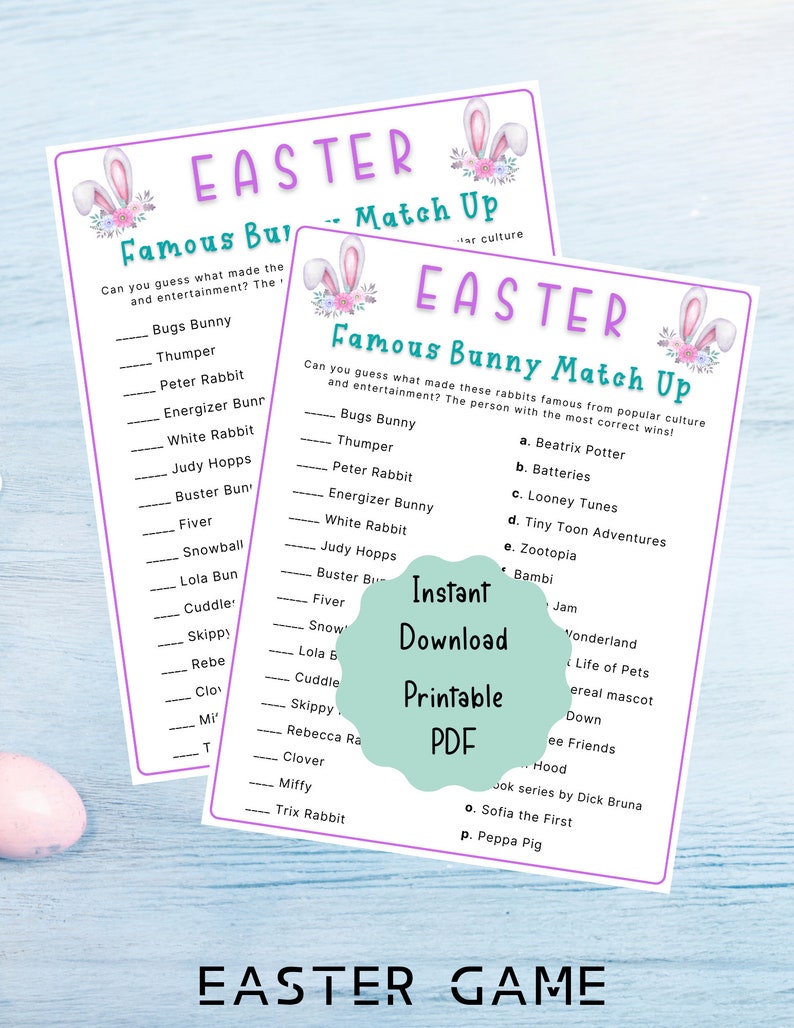 Easter Famous Bunny Match up Game | Printable Easter Game for Kids ...
