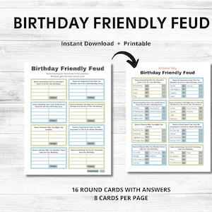 Birthday Friendly Feud Game, Printable Adult Birthday Party Game, 20th ...
