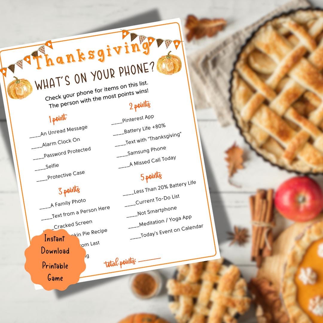 Thanksgiving 'what's on Your Phone' Game: Printable Friendsgiving Party ...