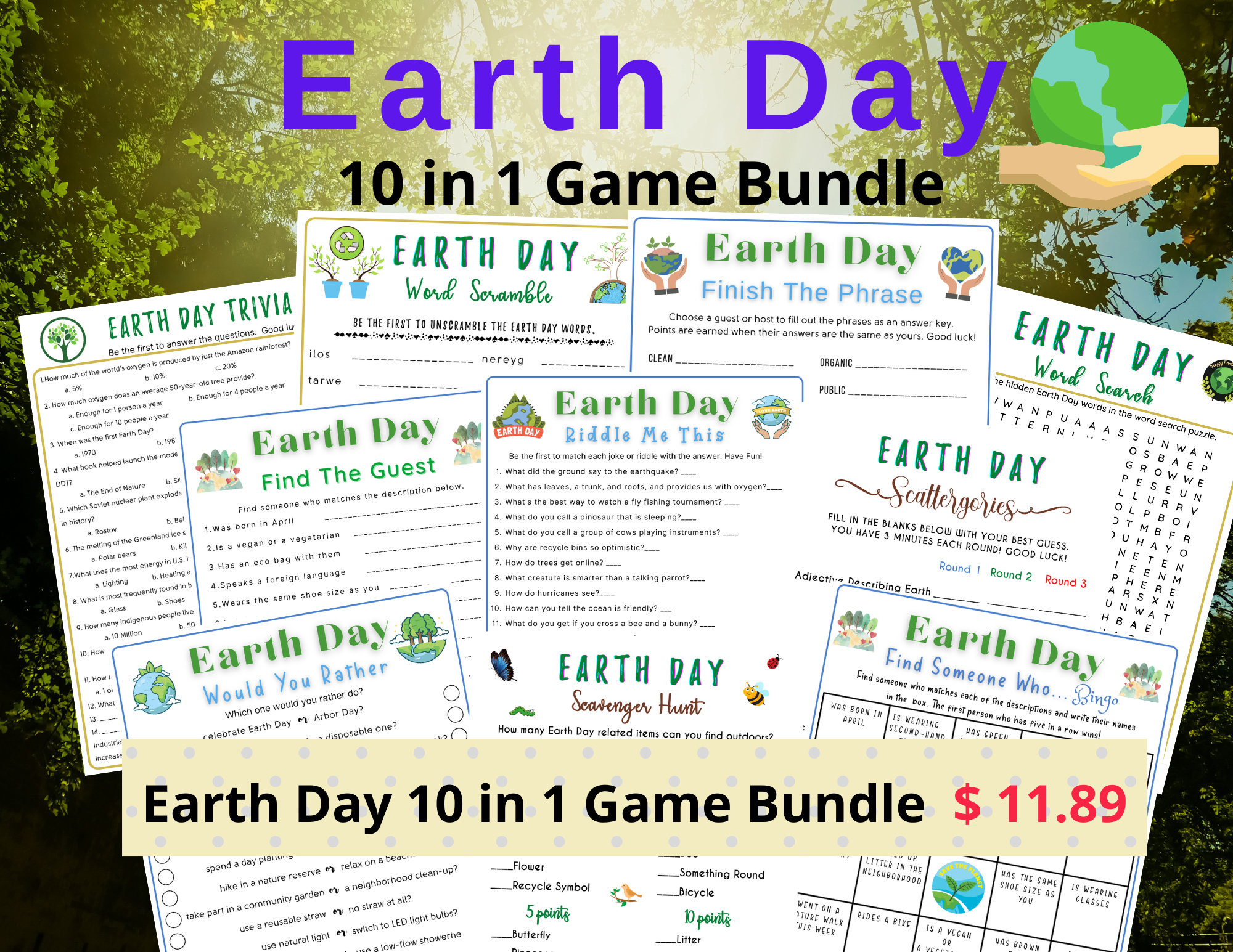 Earth Day Scavenger Hunt Game Earth Day Game for Kids & Adults Fun Game ...