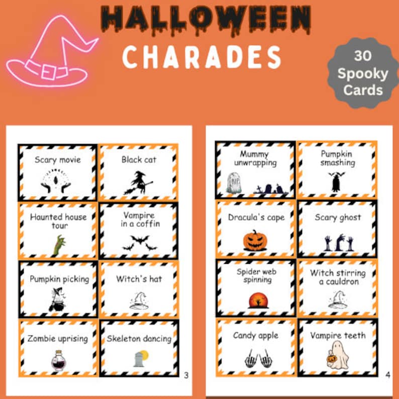 Halloween Charades Game Printable Fun Halloween Game - Etsy