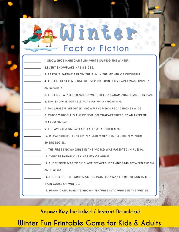 Winter Fact Or Fiction Printable Game Holiday Party Game Etsy