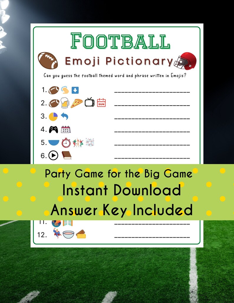 Football Emoji Pictionary Game, 2024 Superbowl Printable Game, Super ...