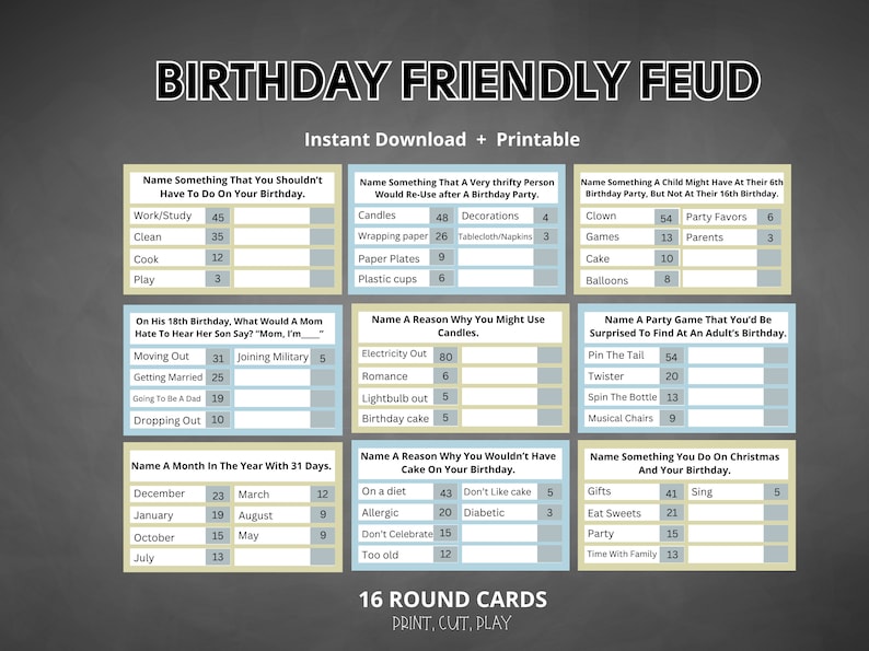 Birthday Friendly Feud Game: Printable Party Trivia (digital Download ...
