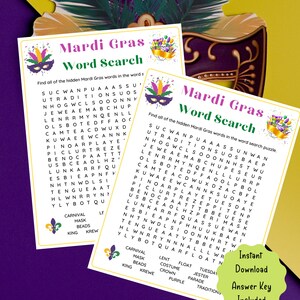 Mardi Gras Word Search Game | Mardi Gras Printable Game for Kids ...
