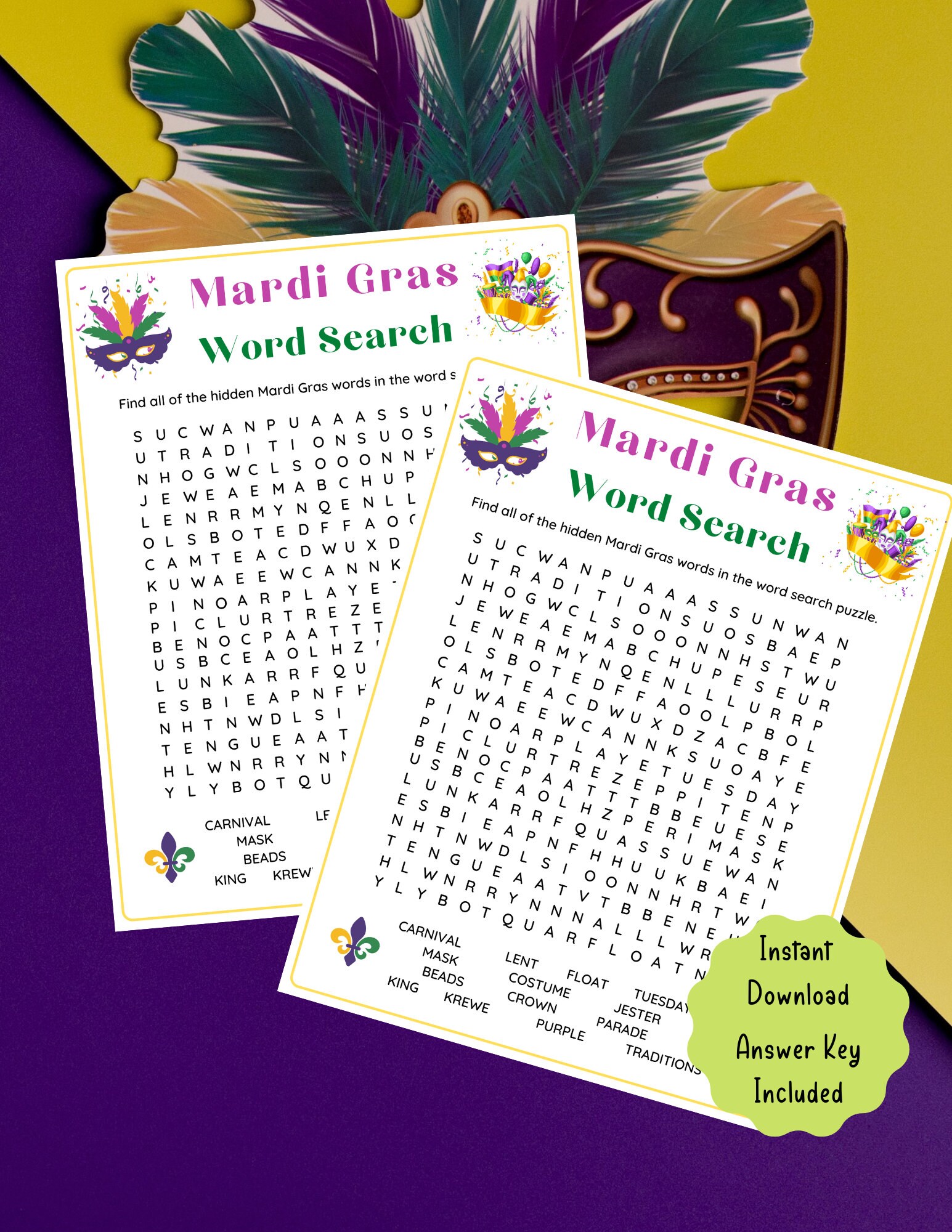 Mardi Gras Word Search Game Mardi Gras Printable Game for Kids & Adults ...