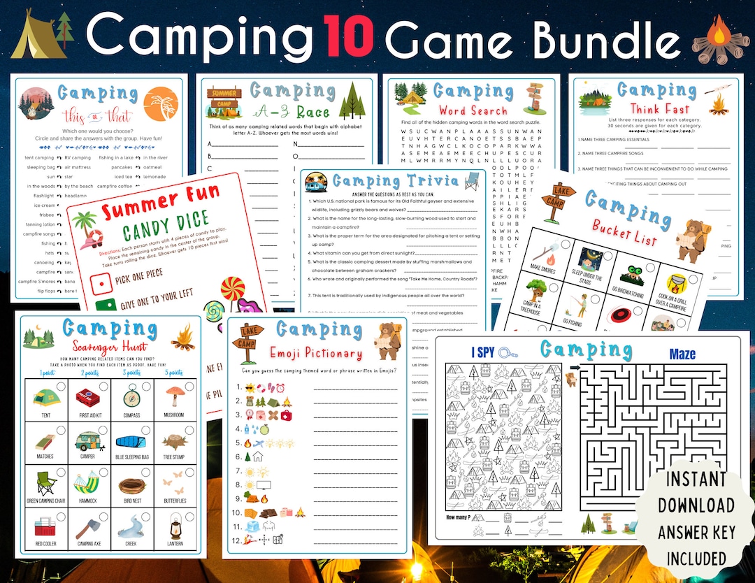 10 in 1 Camping Game Bundle Fun Printable Camping Words Campsite Game ...