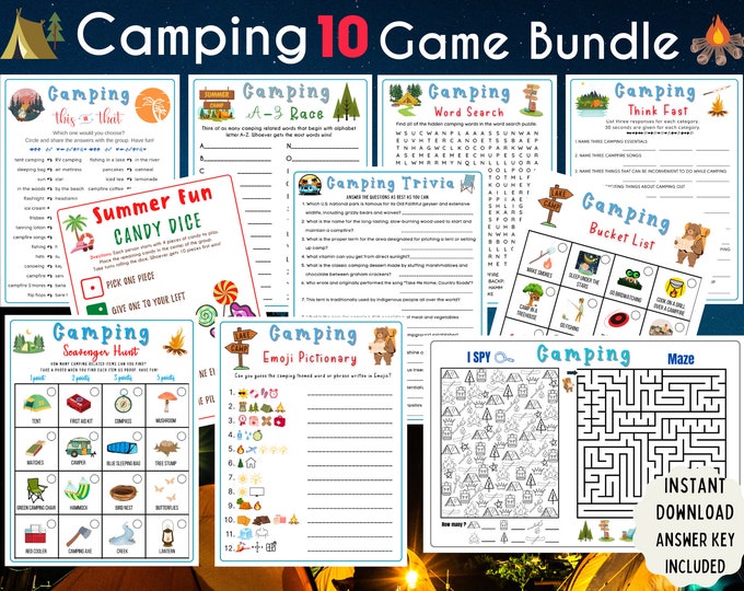 Camping Trivia Game, Camping Quiz Games, Camp Printables, Wildlife ...