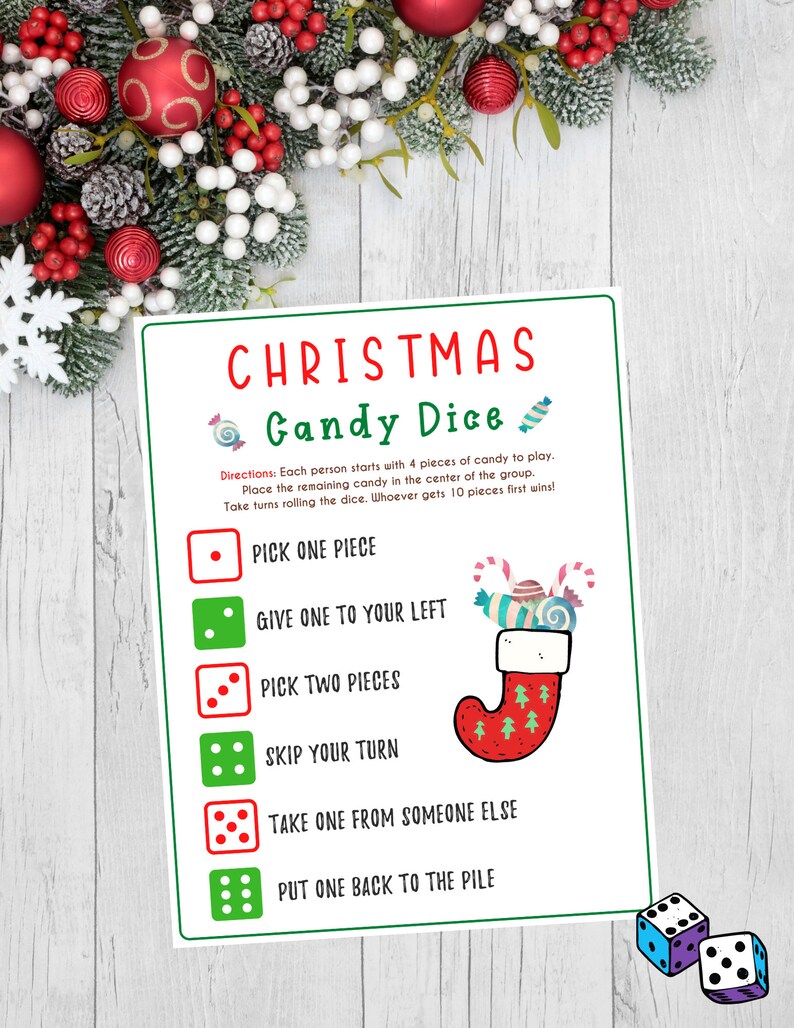Christmas Candy Dice Game, Holiday Printable (instant Download) - Etsy