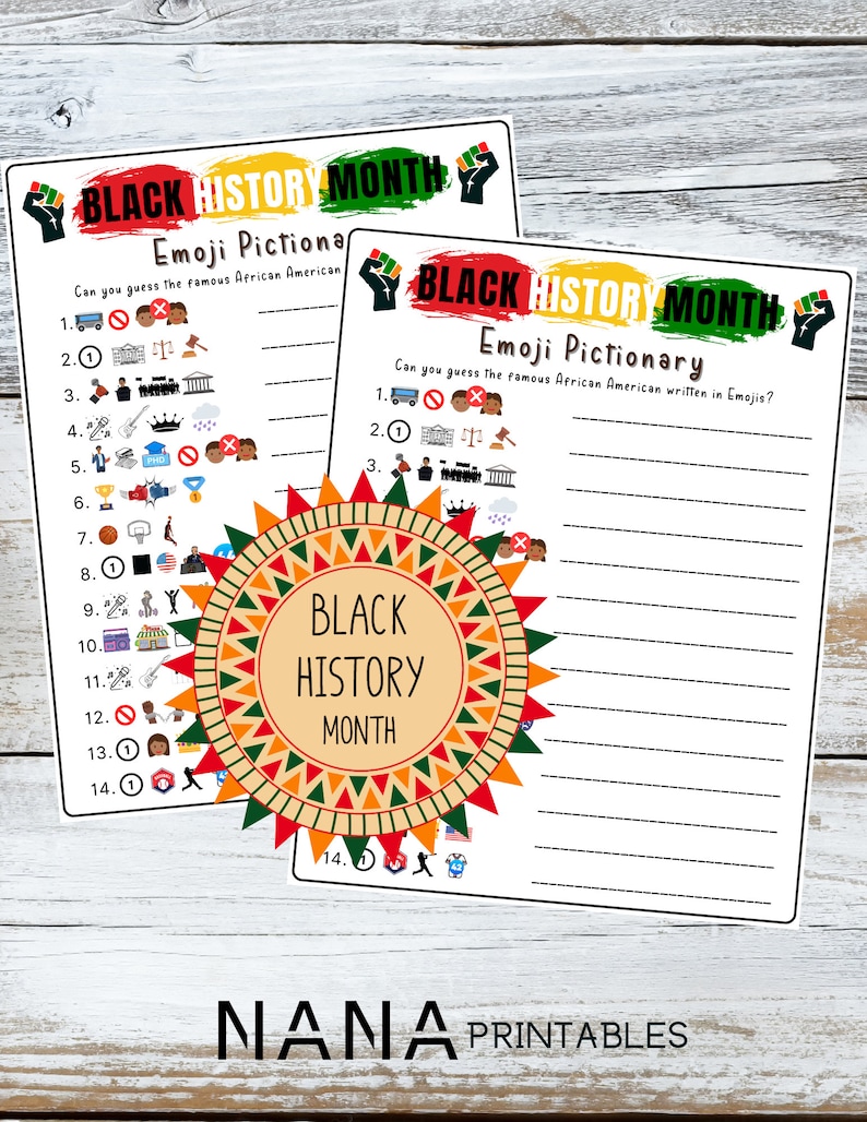 Black History Emoji Pictionary Game: Fun Educational Quiz (printable ...