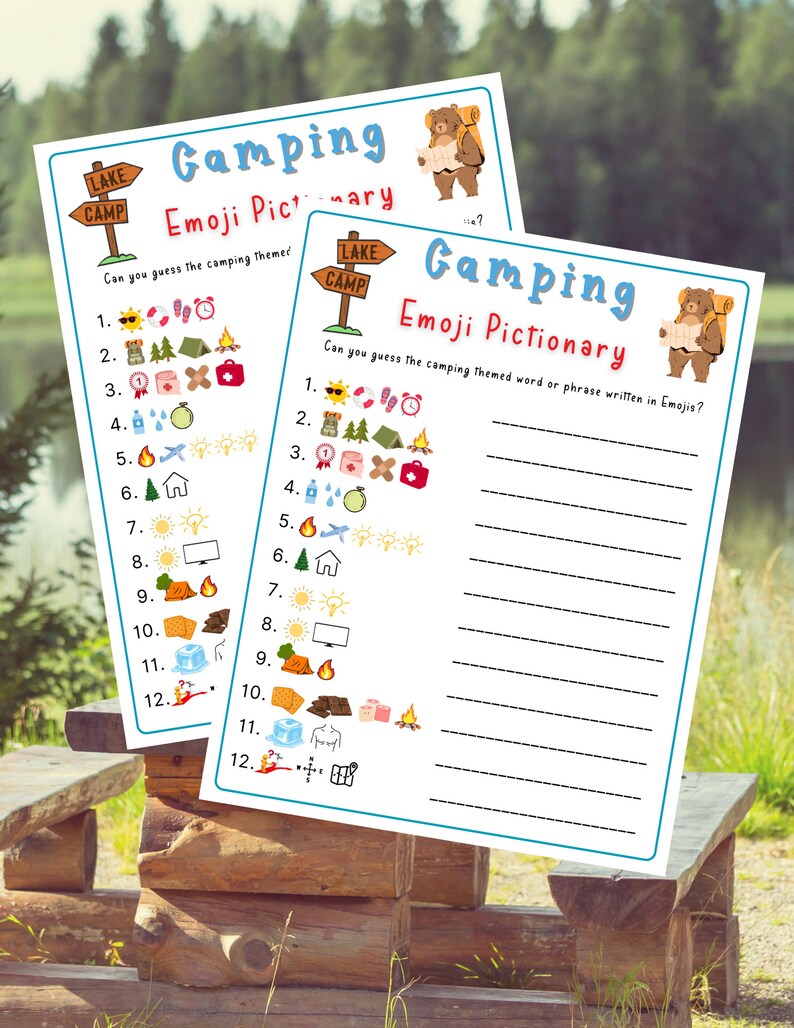 Camping Emoji Pictionary Game Printable Camping Game Campsite Game ...