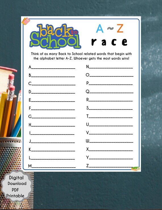 Back to School A to Z Race Printable Game Classroom Activity - Etsy
