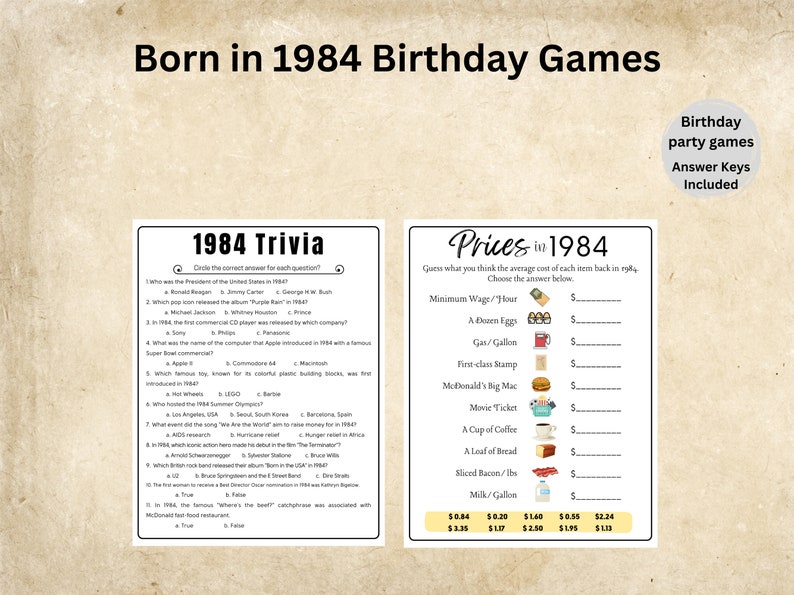 40th Birthday Games Bundle Born in 1984 Party Games Printable, 40th ...