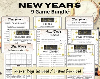 20 New Years Game Bundle, Printable Family Games, Virtual Party Games ...