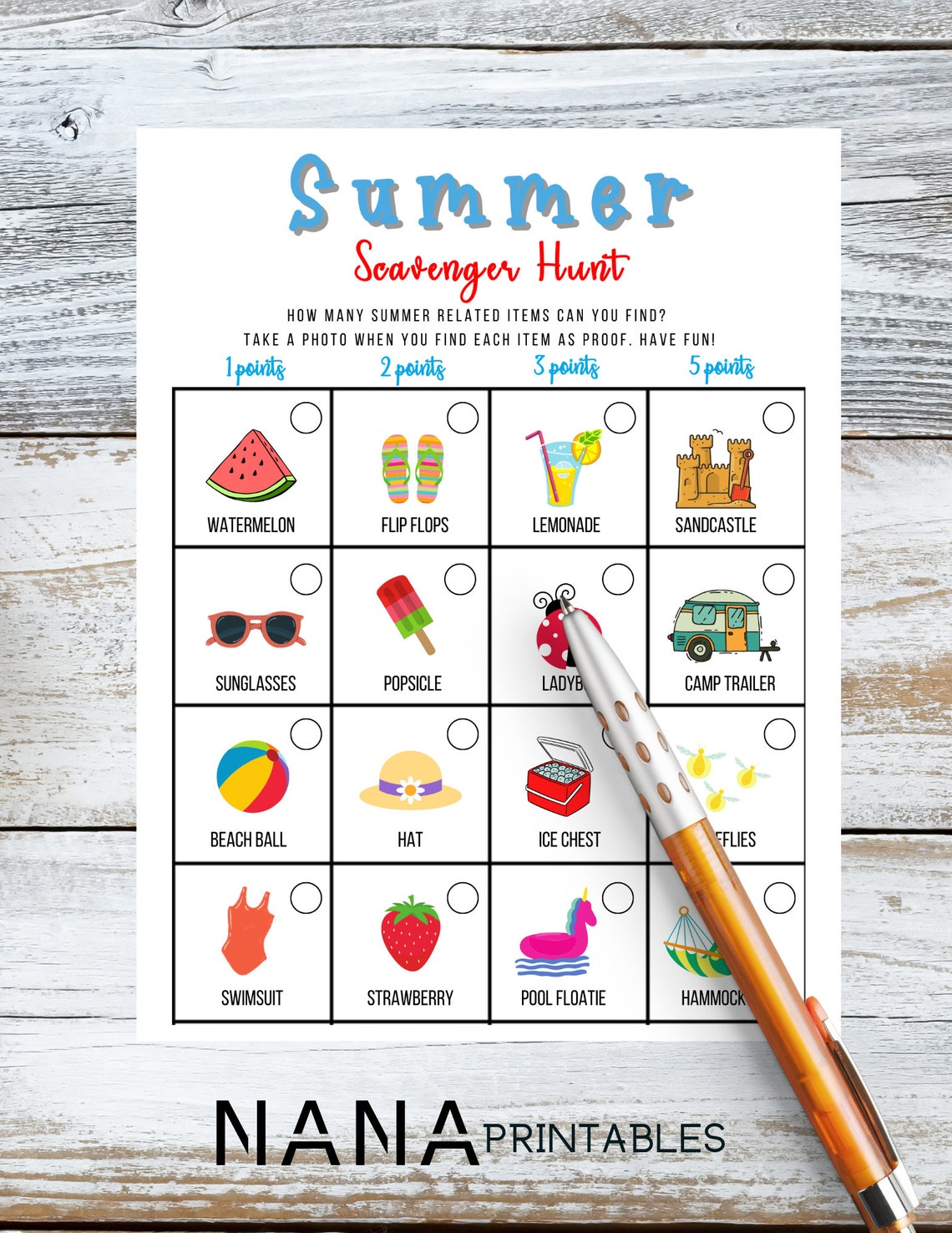 Summer Scavenger Hunt Game Summer Fun Game Summer Party - Etsy