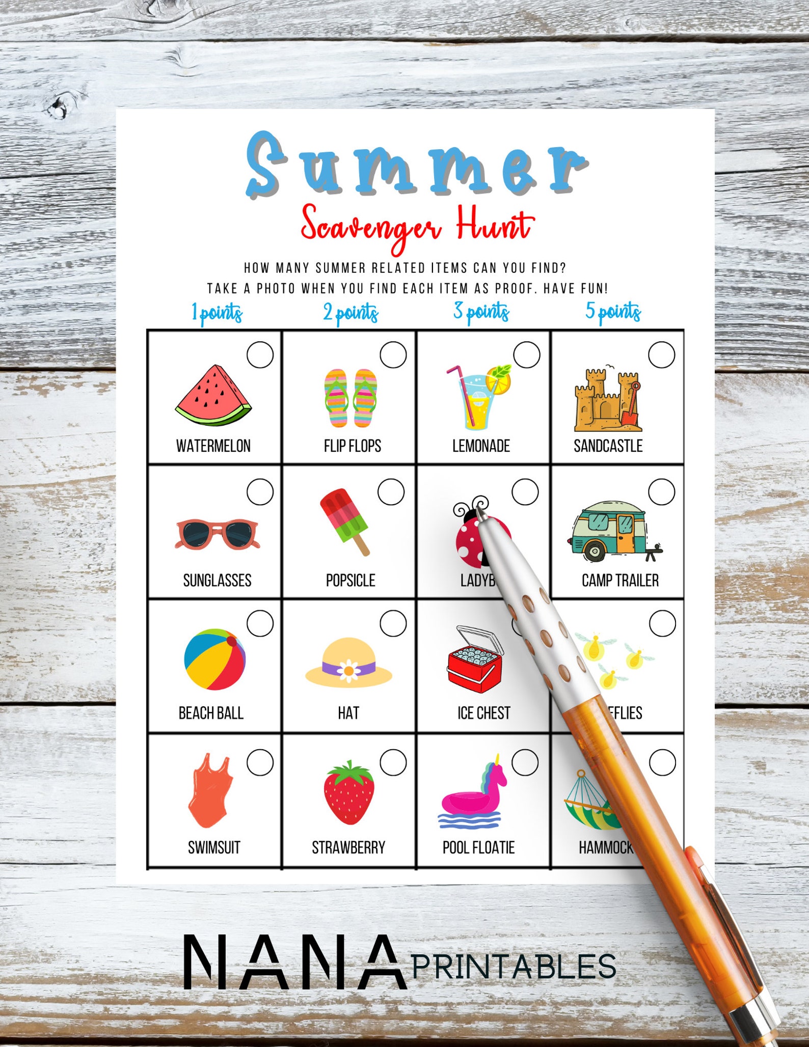 Summer Scavenger Hunt Game Summer Fun Game Summer Party - Etsy