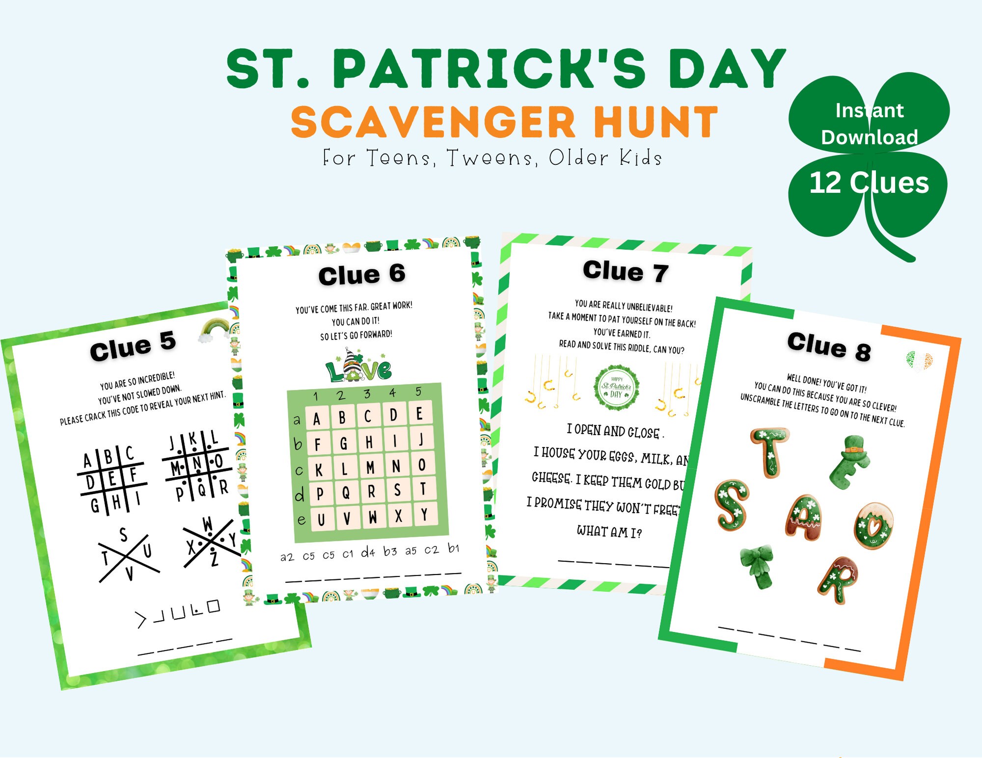 St. Patrick's Day Scavenger Hunt Game St. Patrick's Printable Game for ...