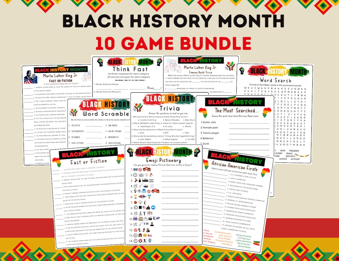 10 in 1 Black History Month Game Bundle, Fun Educational Game Kids ...