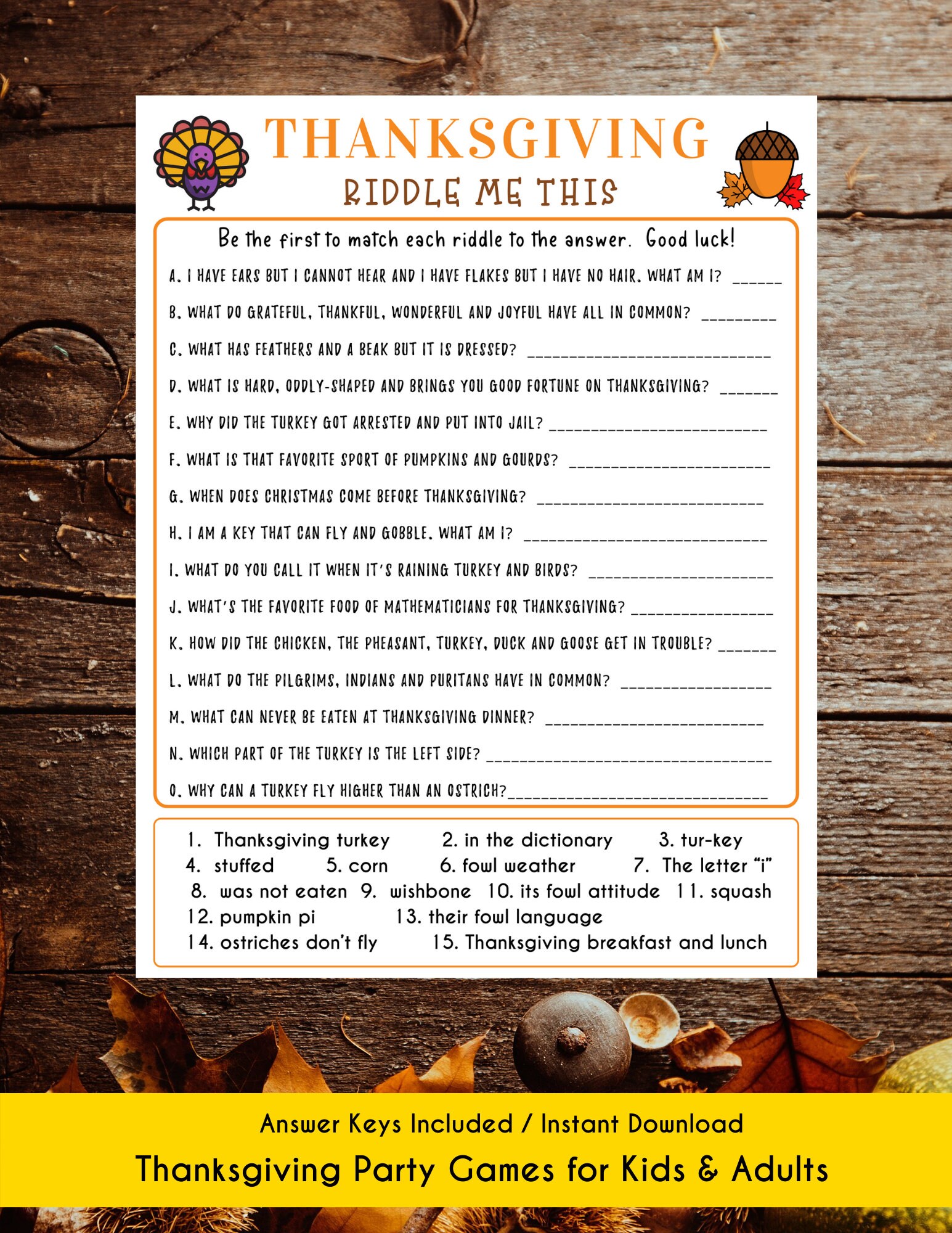 5 Thanksgiving Game Bundle Vol.1, Thanksgiving Printable Games ...