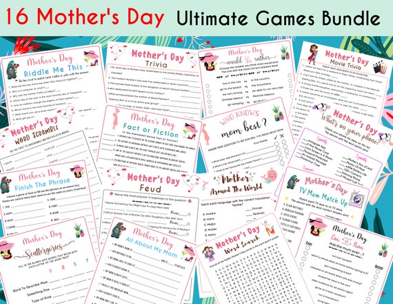 16 in 1 Mother's Day Game Bundle Mother's Day Game - Etsy