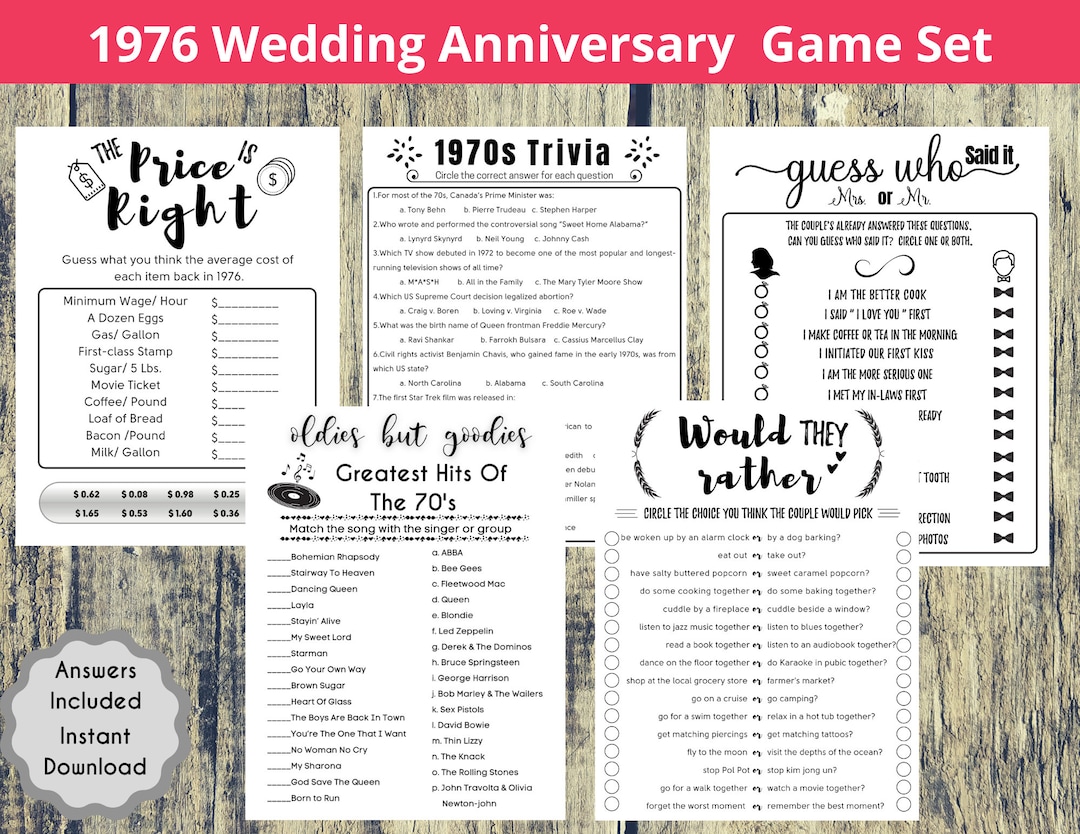 1976 48th Wedding Anniversary Games Bundle Printable 1976 Anniversary ...