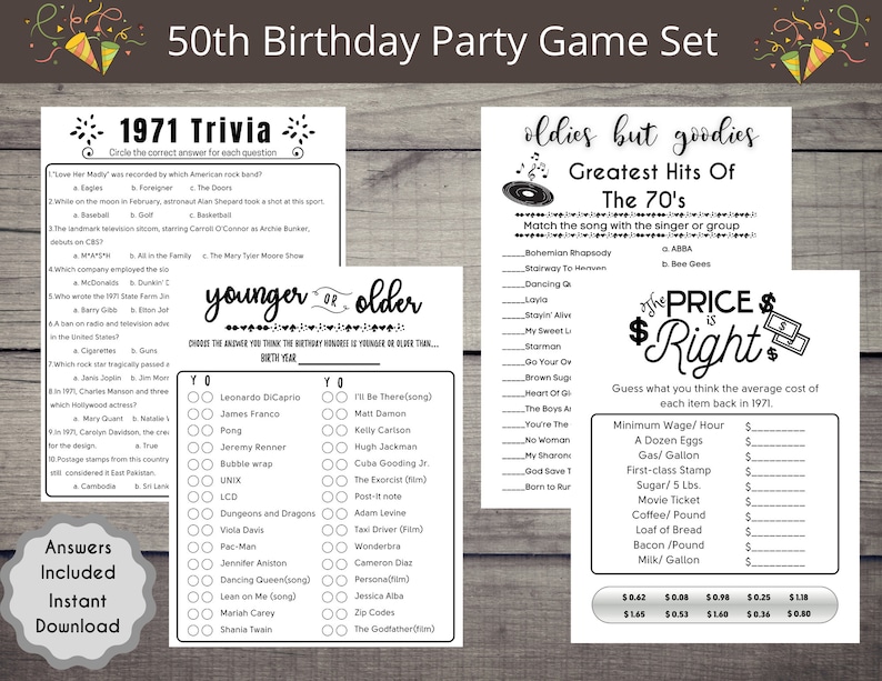 1971 Birthday Games Bundle: 54th Birthday Party Trivia (digital ...