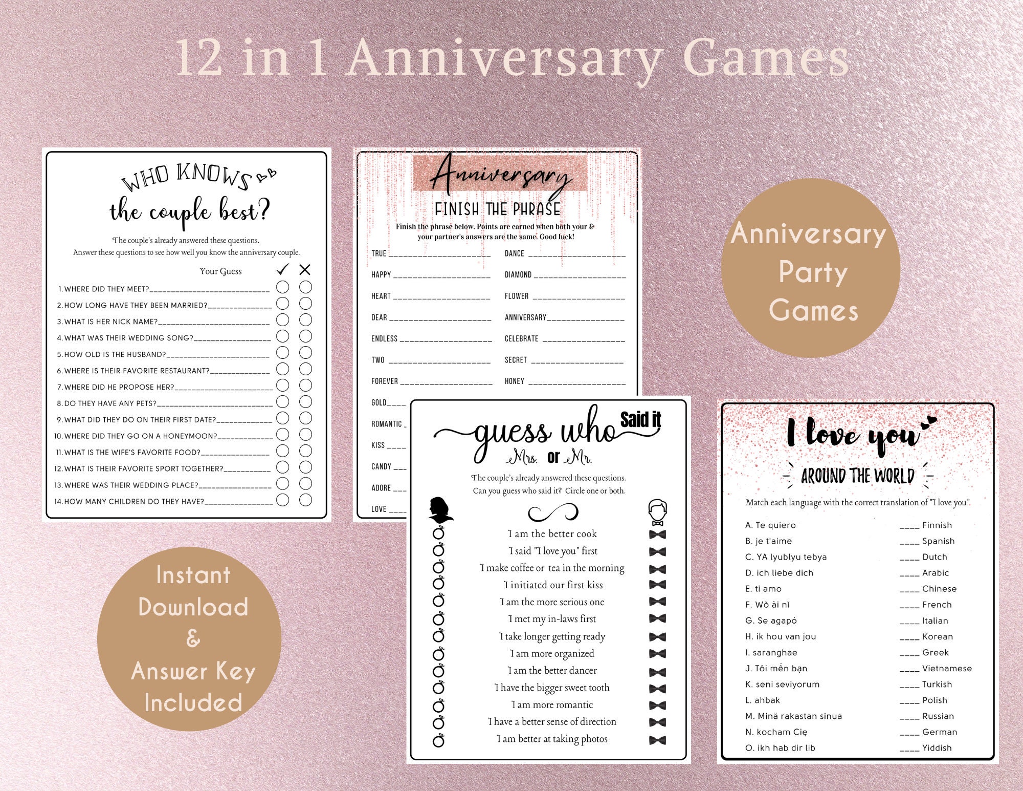 1992 32nd Anniversary Games Bundle Printable 1992 Anniversary Couple ...