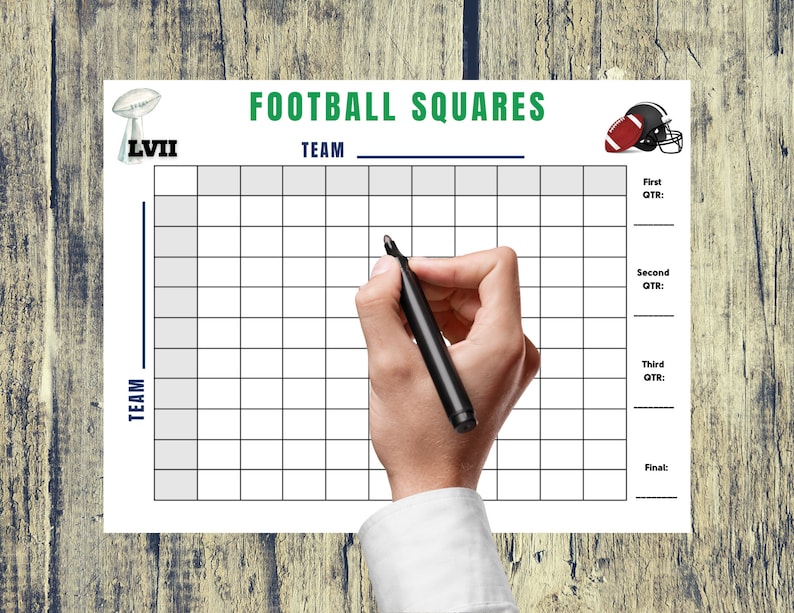 Football Squares Game Printable Super Football Bowl Grids - Etsy