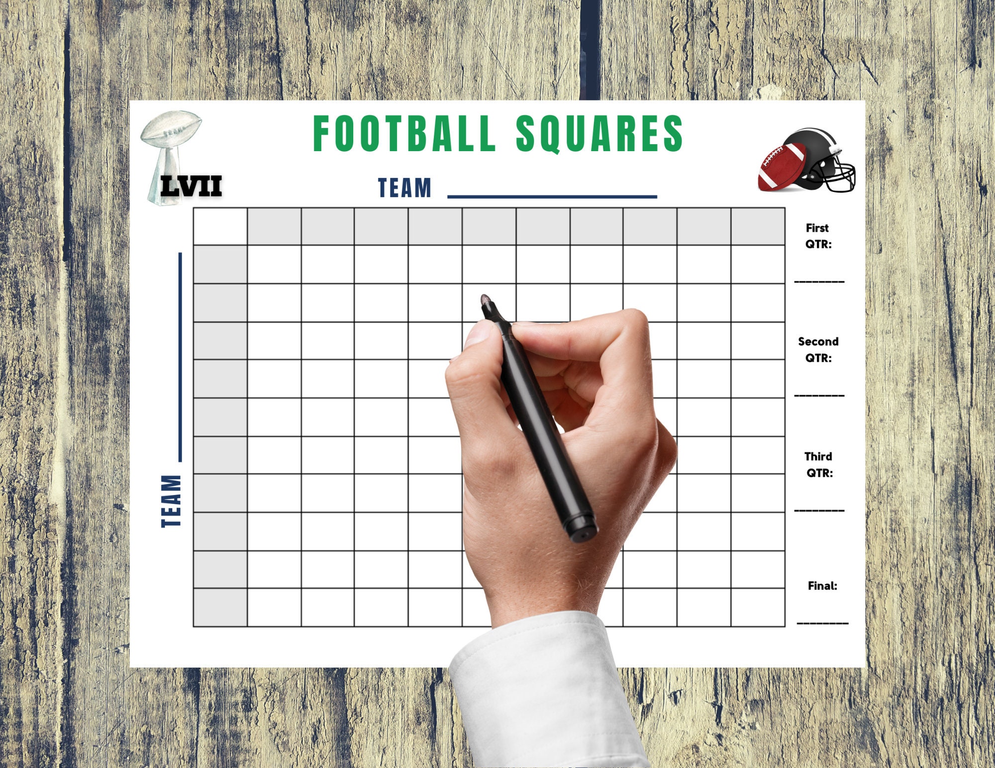 Football Squares Game Printable, Super Football Bowl Grids, Super ...