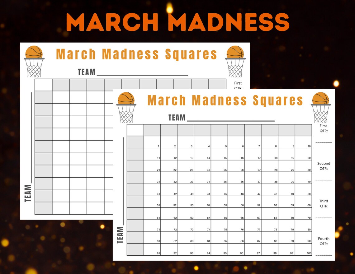 March Madness Squares NCAA Basketball Predictions L | Etsy