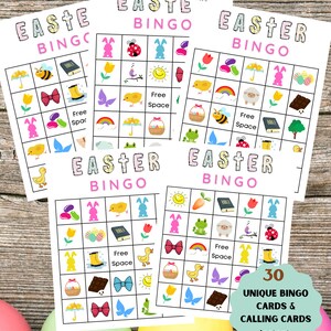 30 Easter Bingo Unique Cards With Calling Cards Fun Printable Easter ...