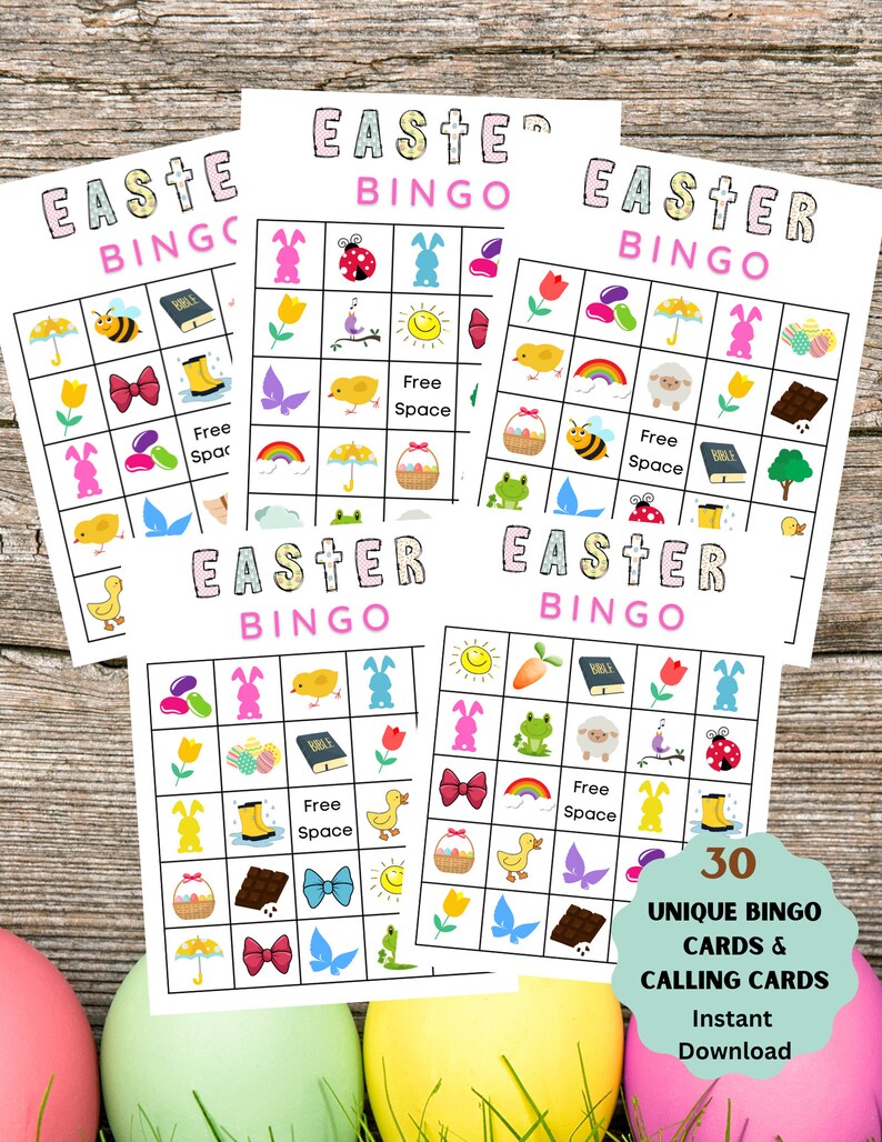 30 Easter Bingo Unique Cards With Calling Cards Fun Printable Easter ...