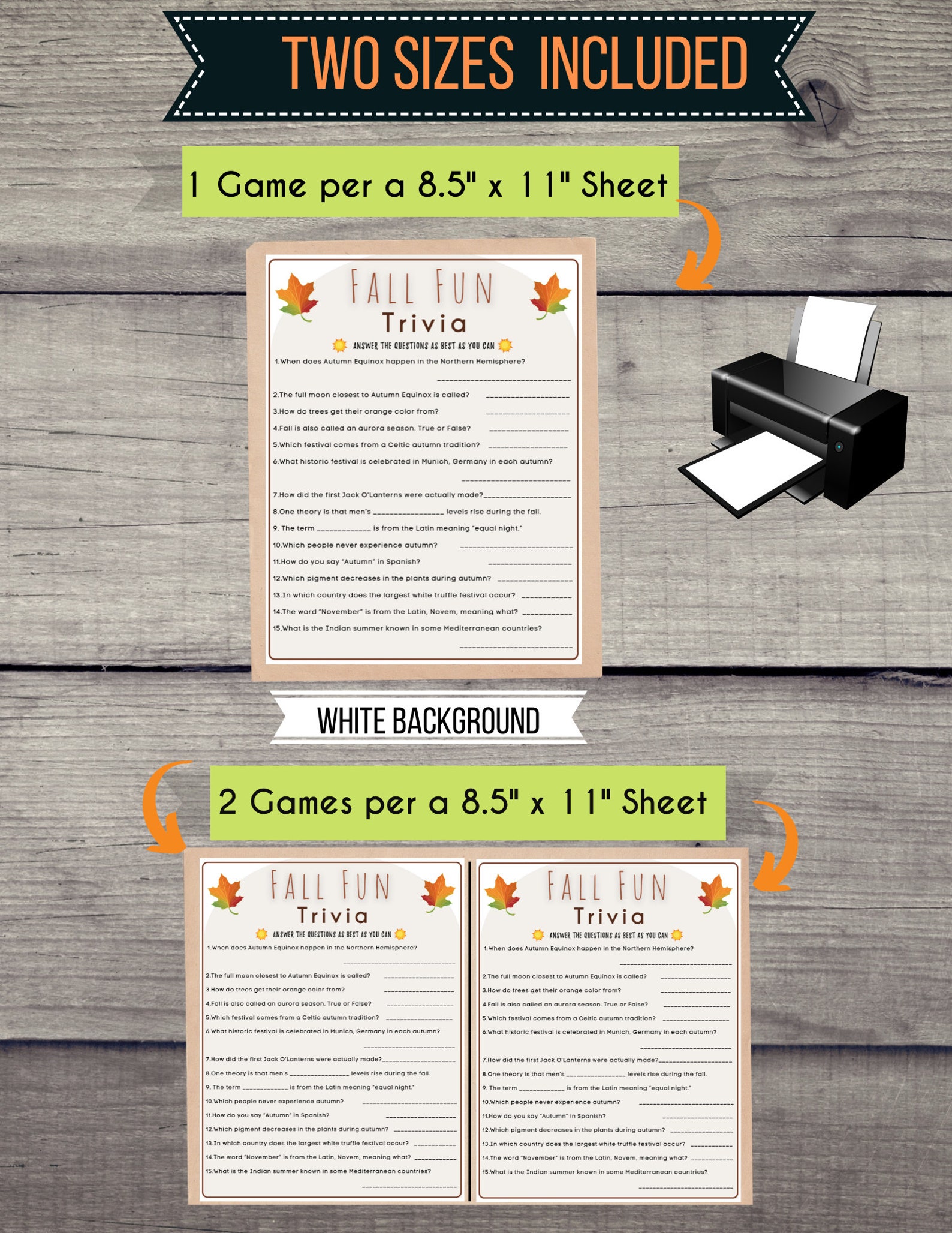 Fall Fun Trivia Game Autumn Days Trivia Quiz Fall Fun Game Family ...