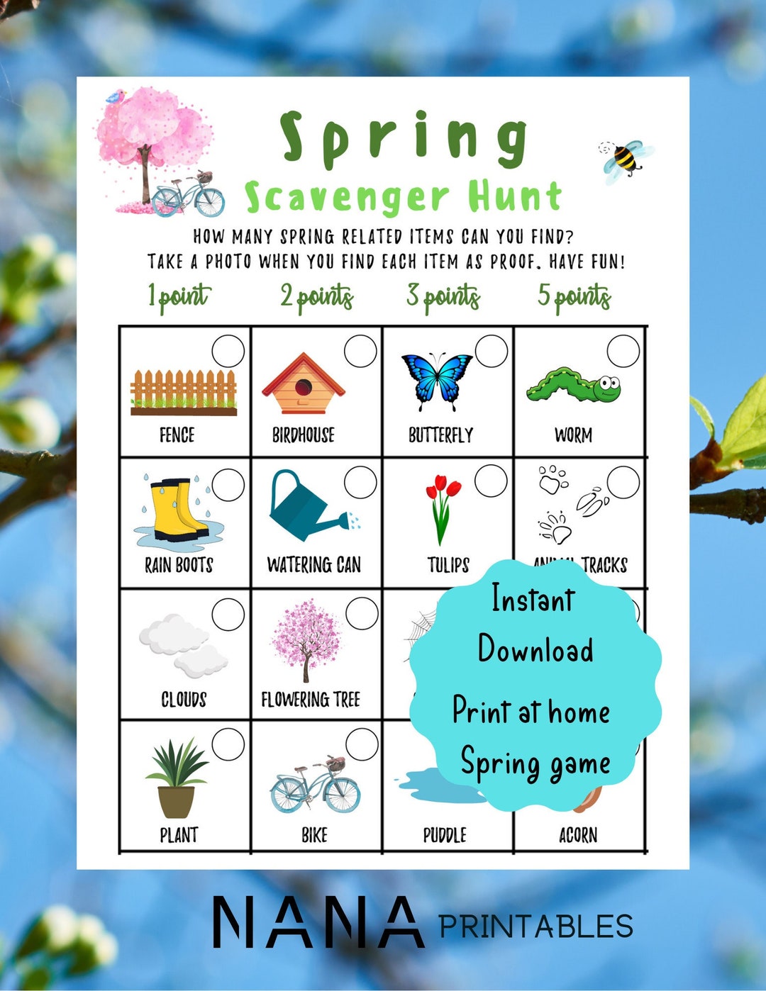Spring Scavenger Hunt Printable Game | Fun Spring Party Game| Spring ...